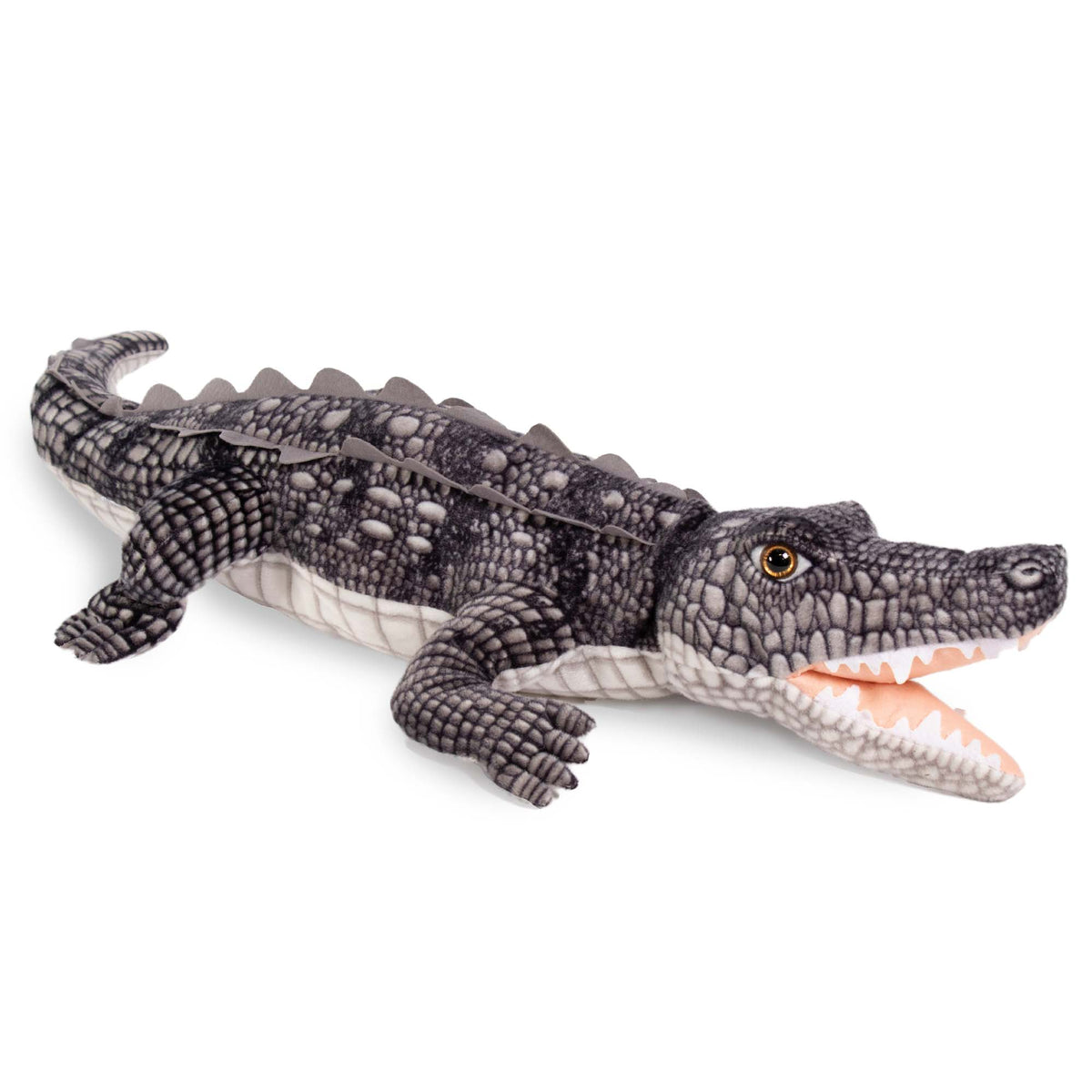 Real Planet™ Gray Open Mouth Crocodile Realistic Plush Stuffed Animal ...
